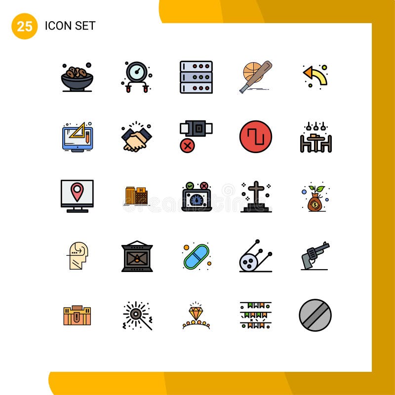 Group of 25 Modern Filled Line Flat Colors Set for Arrows, Fun, Data ...