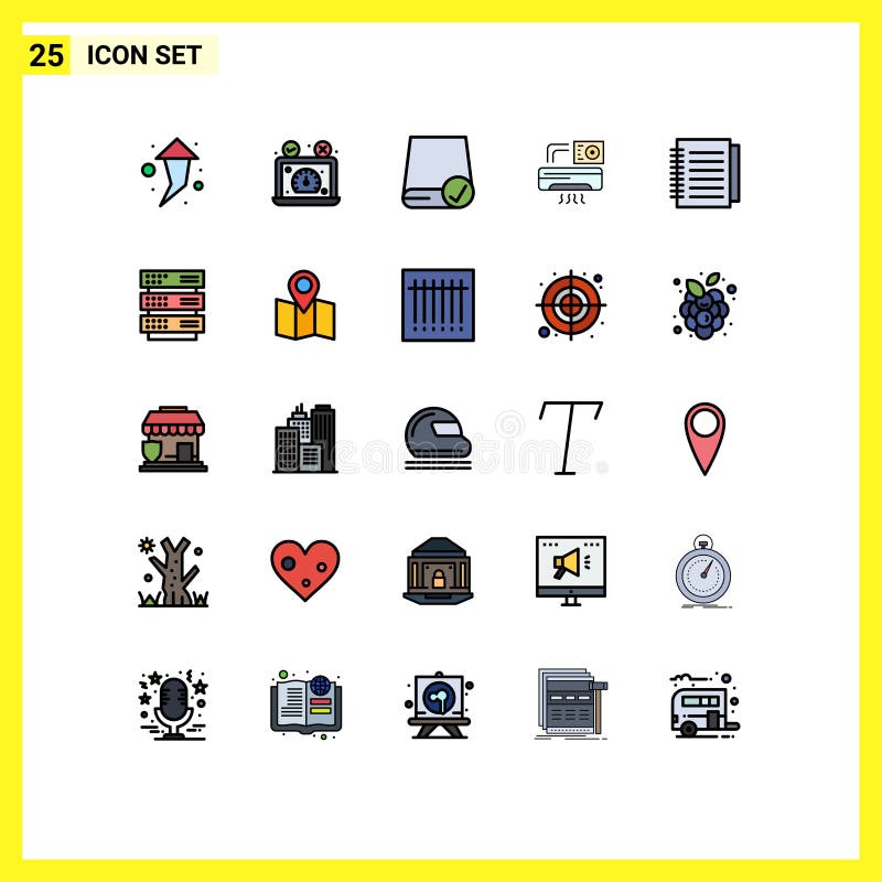 Group of 25 Modern Filled Line Flat Colors Set for Note, Ac, Computers ...