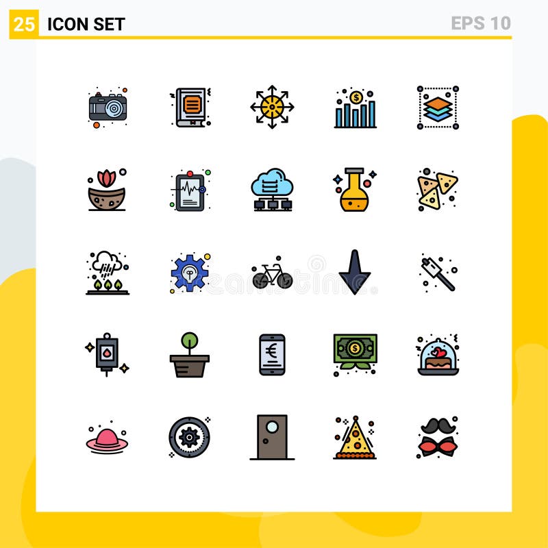 Group of 25 Modern Filled Line Flat Colors Set for Profit, Chart ...