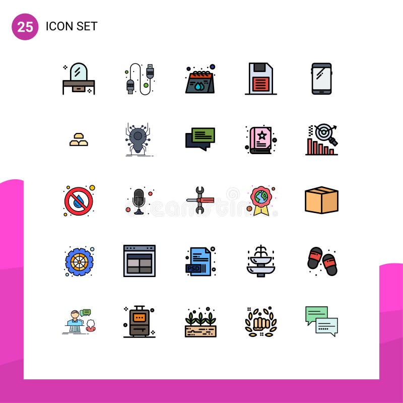 Universal Icon Symbols Group of 25 Modern Filled Line Flat Colors of ...