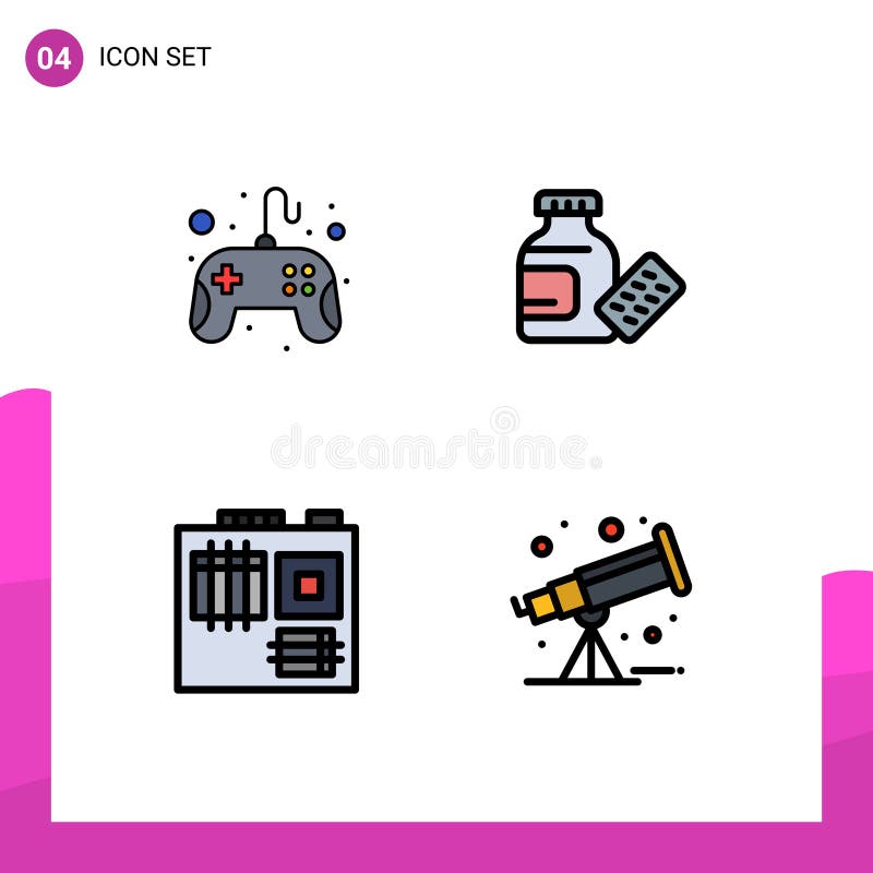 Group of 4 Modern Filledline Flat Colors Set for Control Pad ...