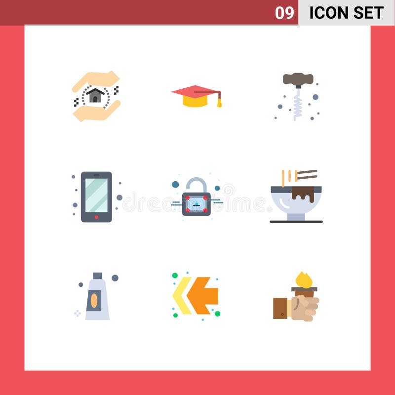 Universal Icon Symbols Group of 9 Modern Flat Colors of Fast Food, Bowl ...