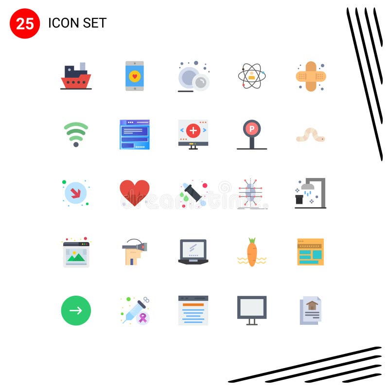 Group of 25 Modern Flat Colors Set for Personal, Human, Heart, Growth ...