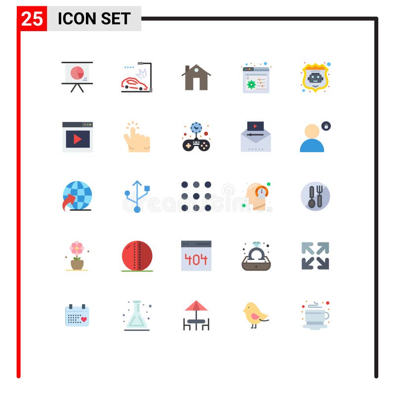 Group Of 25 Modern Flat Colors Set For Robot Database Settings Address Panel Construction