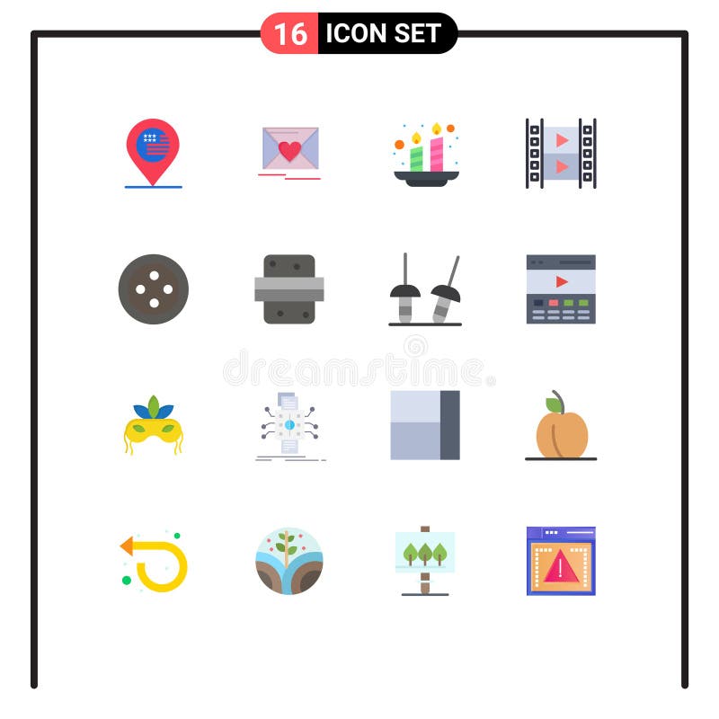 Group of 16 Flat Colors Signs and Symbols for Stud, Multimedia, Candles ...