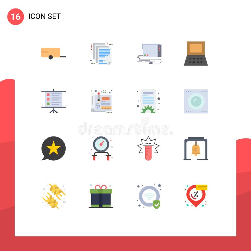 Group of 16 Modern Flat Colors Set for Text, Hardware, Audio, Computer ...