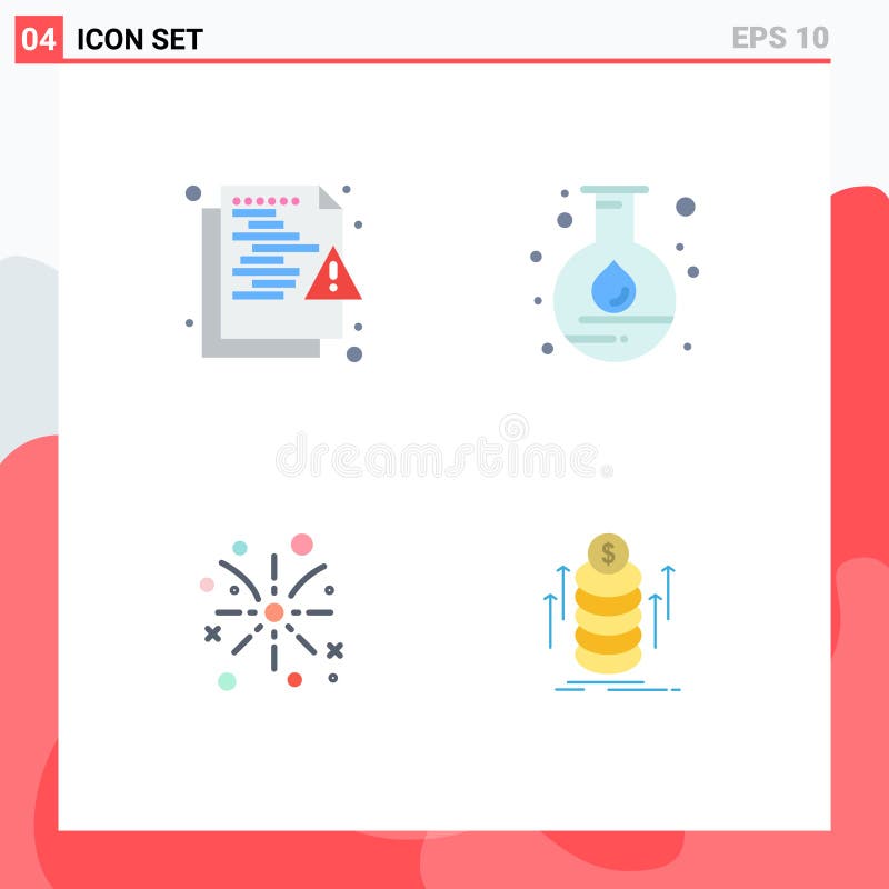 Group of 4 Modern Flat Icons Set for File, Fire Work, Protection, Flask ...