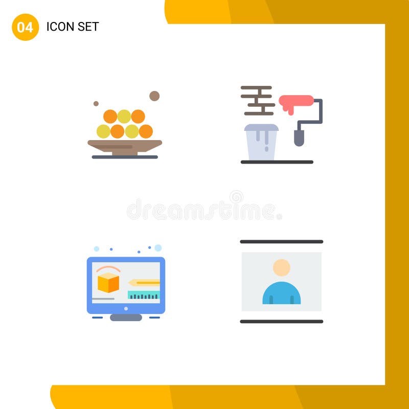 Group of 4 Modern Flat Icons Set for Food, Tools, Meal, Paint, Design ...