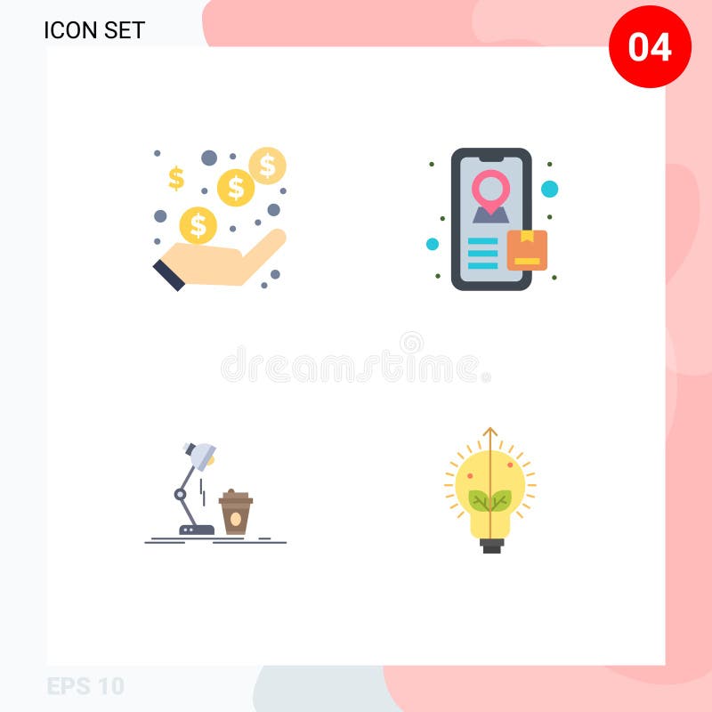 Group of 4 Modern Flat Icons Set for Income, Flash, Earnings, Design ...