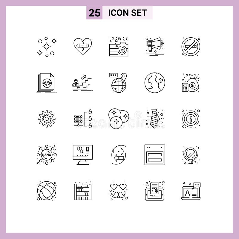 Group of 25 Modern Lines Set for No, Notification, Camera, Multimedia ...