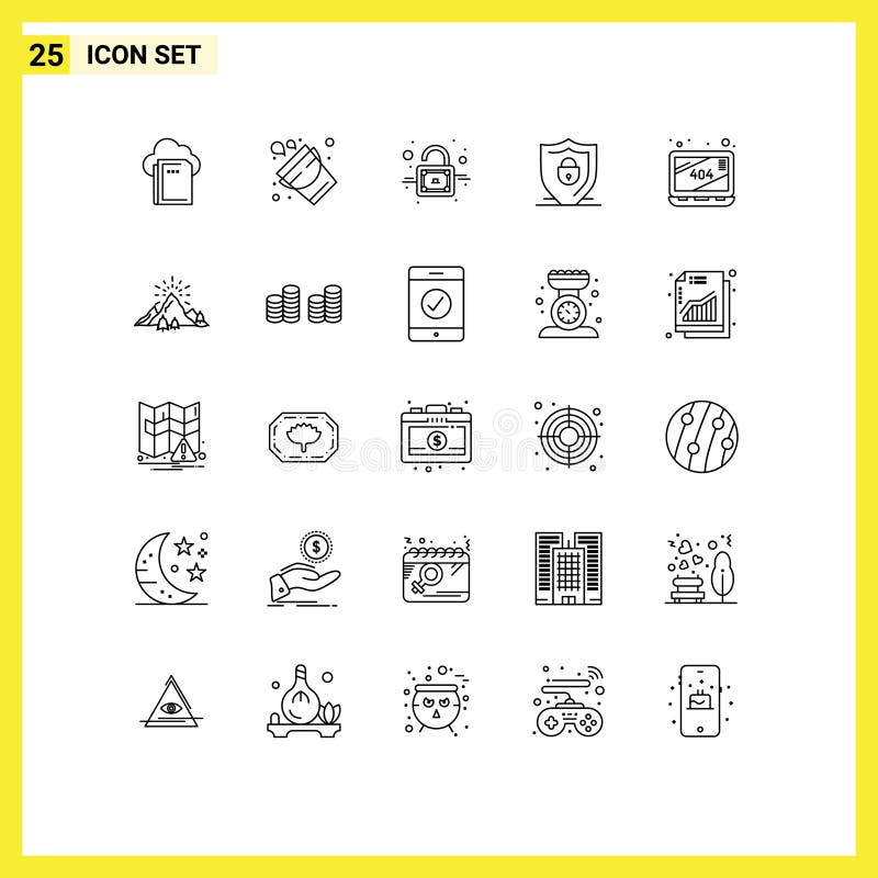 Group of 25 Modern Lines Set for Website, Error, Lock, Security, Shield ...