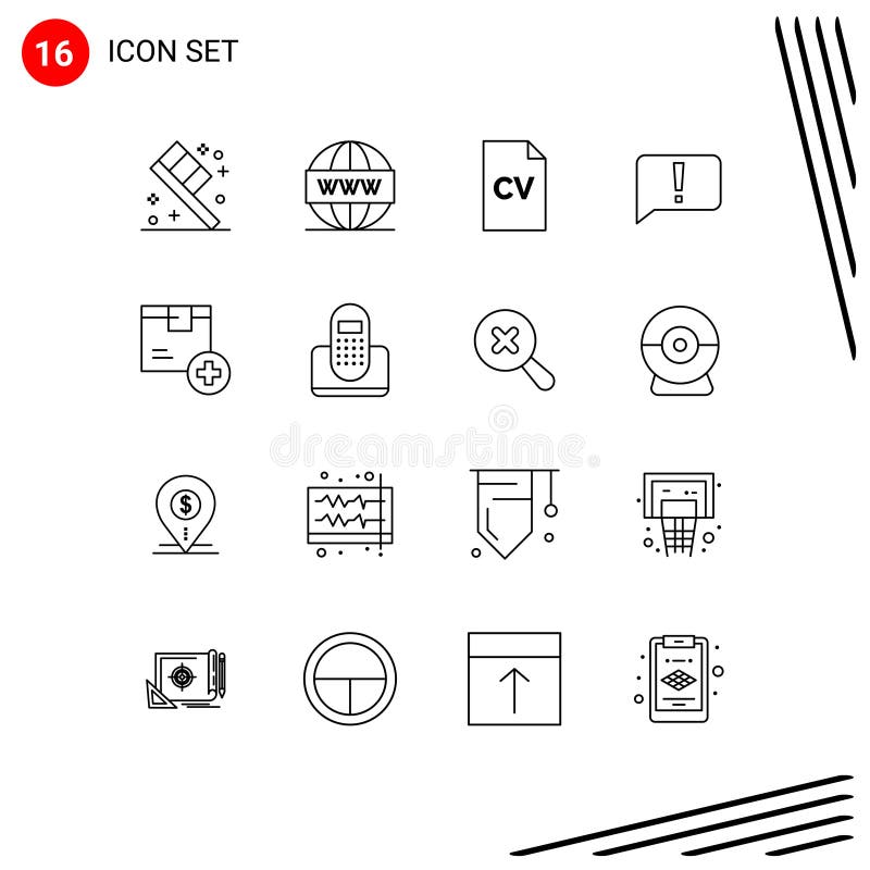 Group of 16 Modern Outlines Set for Box, Ui, Cv, Basic, Chat Stock ...