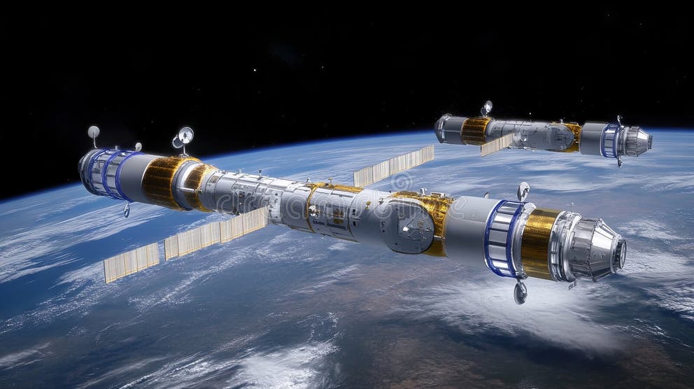 A Group of Modern Satellites in Low Earth Orbit, Collecting and ...