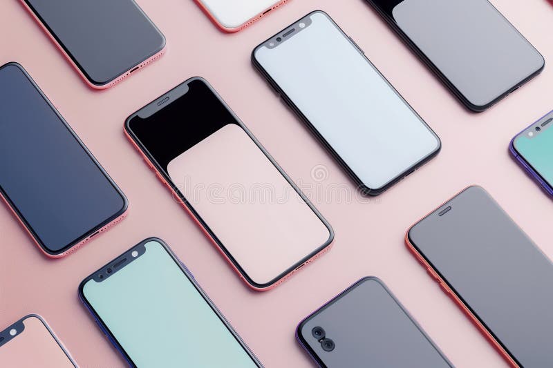 A Group of Modern Smartphones are Arranged in Different Angles on a ...