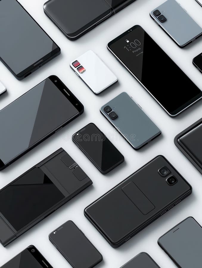 A Group of Modern Smartphones are Arranged in Different Angles on a ...