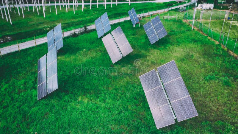 Group of Modern Solar Panels Oriented To the Sun Stock Photo - Image of ...