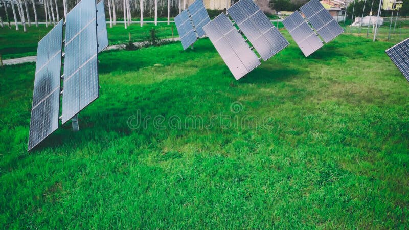 Group of Modern Solar Panels Oriented To the Sun Stock Photo - Image of ...
