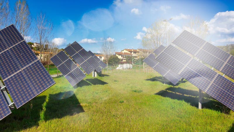 Group of Modern Solar Panels Oriented To the Sun Stock Image - Image of ...