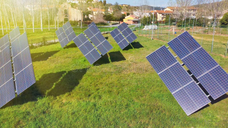 Group of Modern Solar Panels Oriented To the Sun Stock Photo - Image of ...