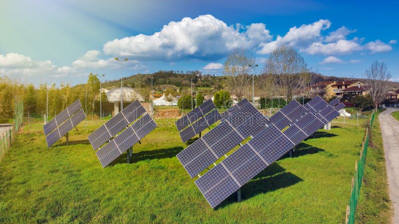 Group of Modern Solar Panels Oriented To the Sun Stock Photo - Image of ...