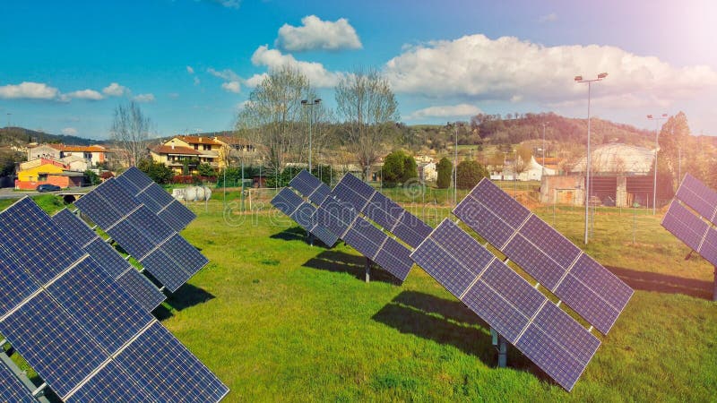 Group of Modern Solar Panels Oriented To the Sun Stock Image - Image of ...