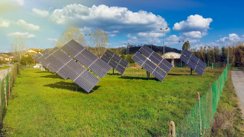 Group of Modern Solar Panels Oriented To the Sun Stock Image - Image of ...