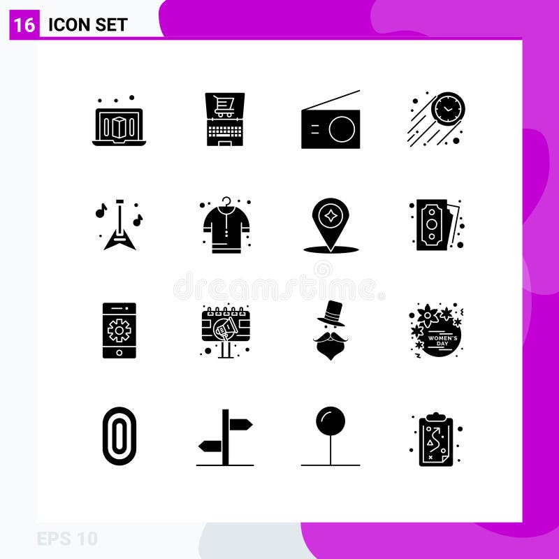 Group of 16 Modern Solid Glyphs Set for Buy, Instrument, Home, Guitar ...