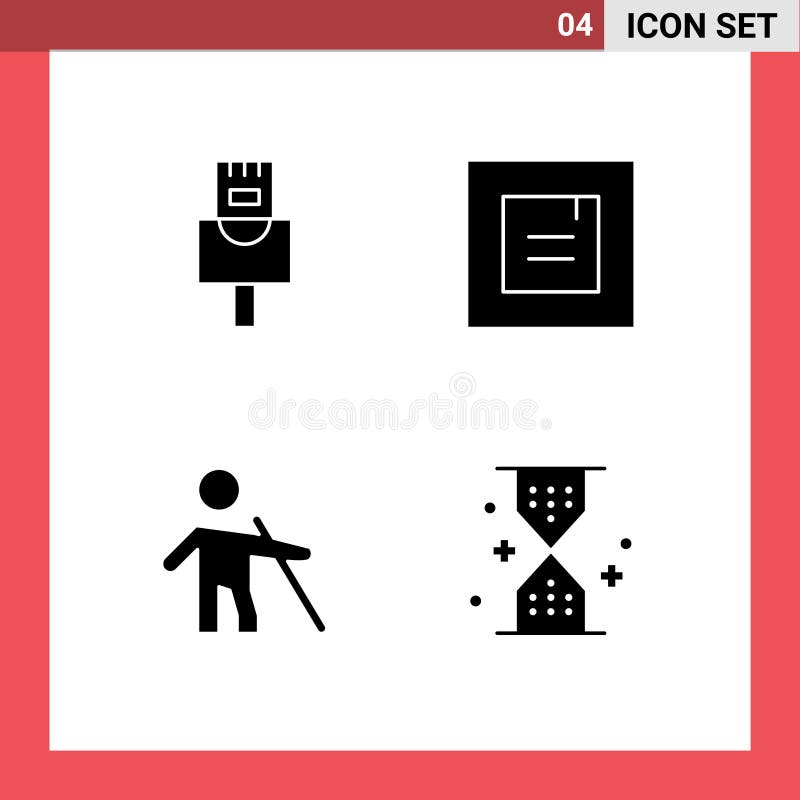 Group of 4 Modern Solid Glyphs Set for Cable, Clock, Popup, Old, Timer ...