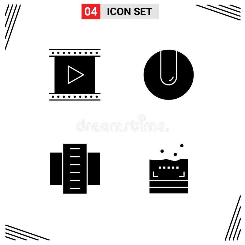 Group of 4 Modern Solid Glyphs Set for Camera, Building, Movie, Match ...