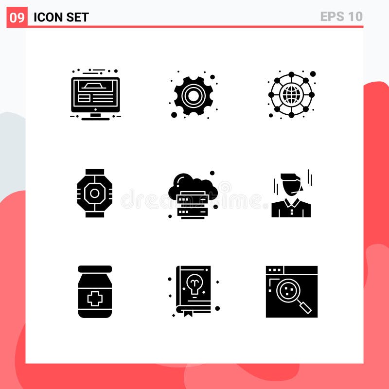 Group of 9 Modern Solid Glyphs Set for Cloud, Module, Labour, Component ...