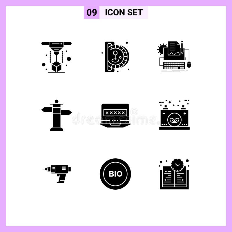 Group of 9 Modern Solid Glyphs Set for Computer, Street, Type Writer ...