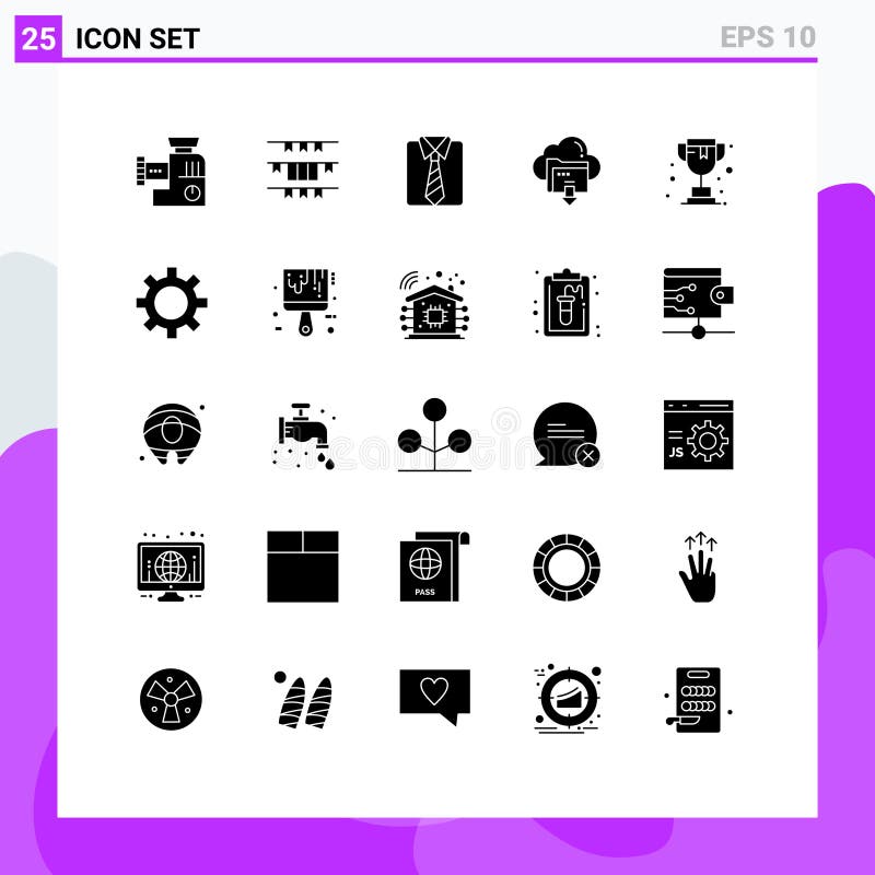 Group of 25 Modern Solid Glyphs Set for Computing, Down, Irish, Arrow ...