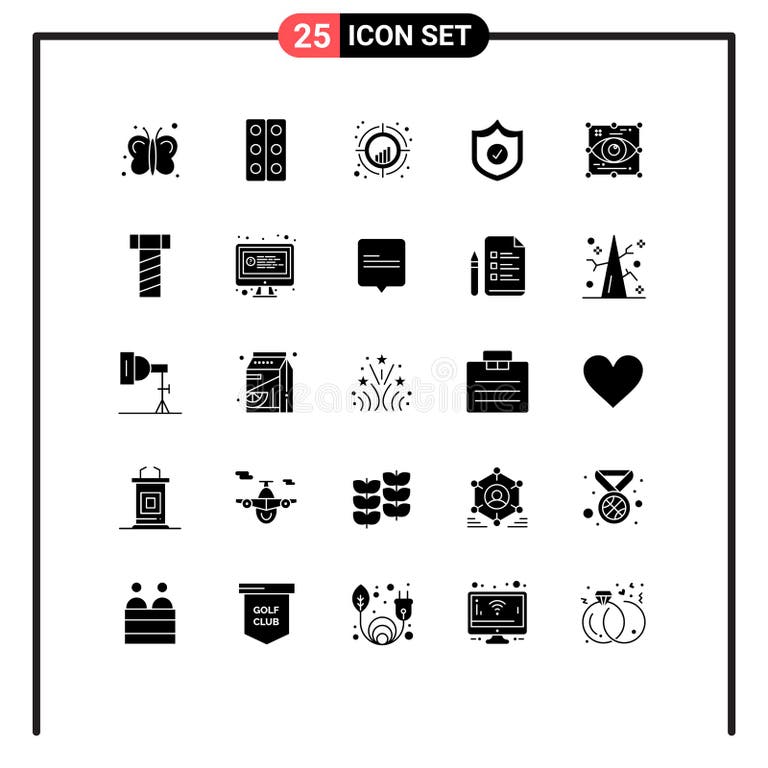 Group of 25 Modern Solid Glyphs Set for Design, Shield, Chart, Security ...