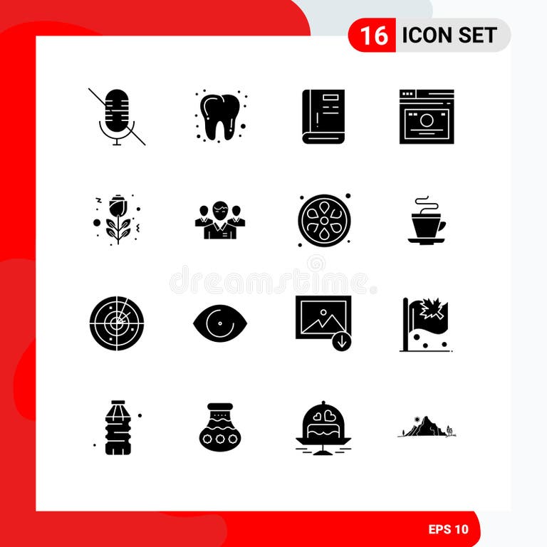 Group of 16 Modern Solid Glyphs Set for Red, Web, Guide, Quicklinks ...