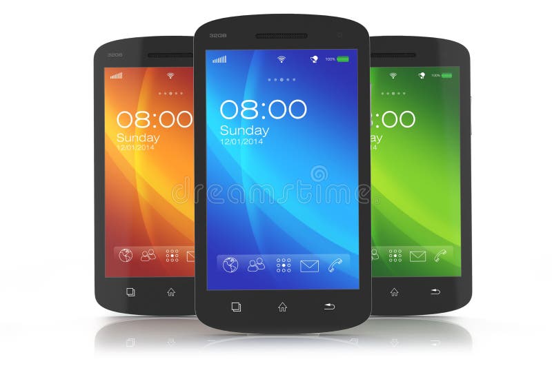 Set of Touchscreen Smartphones Stock Illustration - Illustration of ...