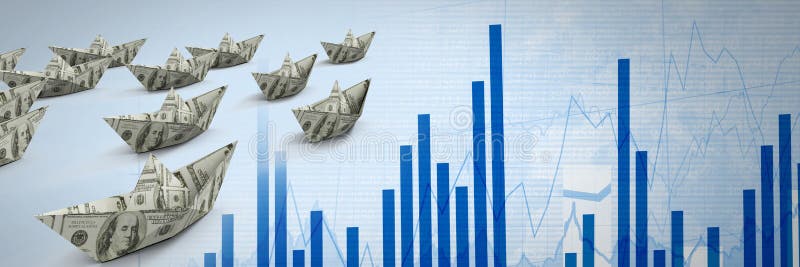 Group of Money Dollar Paper Boats on Bar Chart Statistics Stock ...