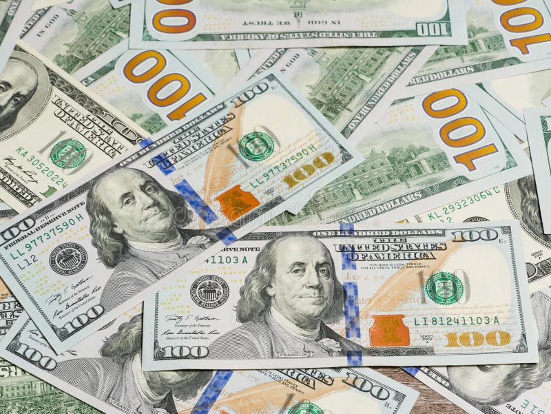 Large Pile of Hundred Dollar Bills in Background View. Stock Image ...