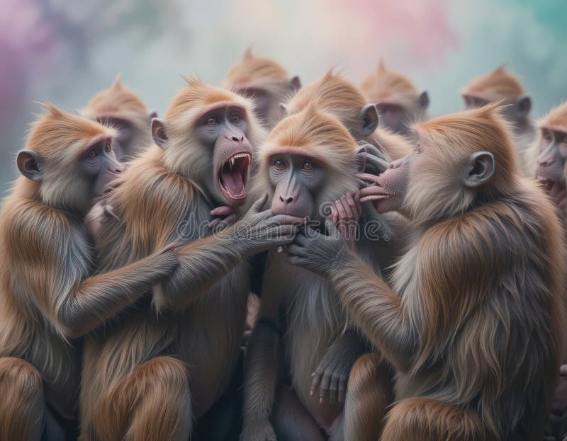 Group of Monkeys Interacting Stock Illustration - Illustration of ...