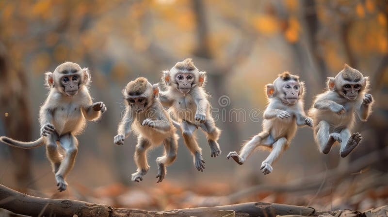 Group of Monkeys Jumping in the Air Stock Image - Image of dynamic ...