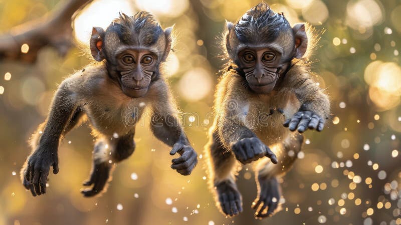 Group of Monkeys Jumping in the Air Stock Image - Image of leaping ...