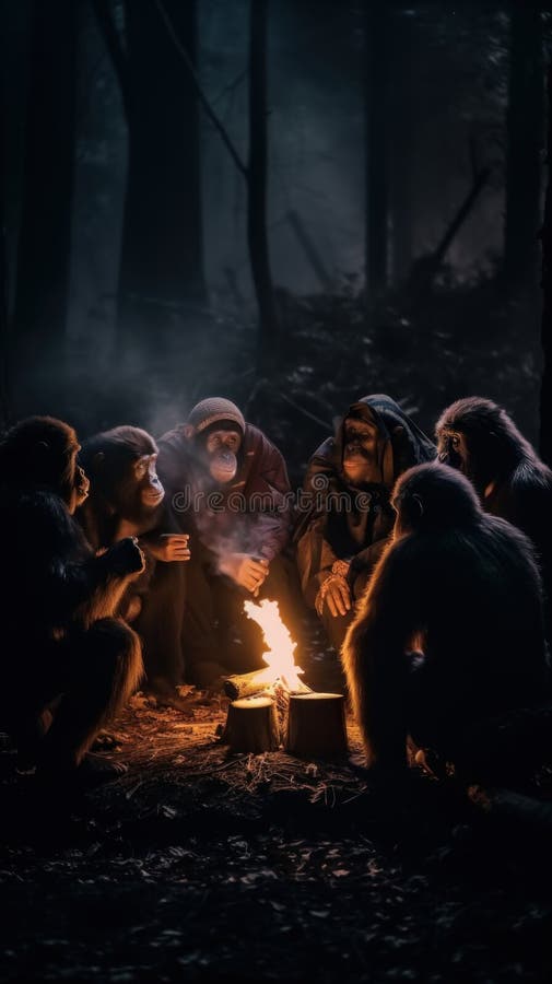 A Group of Monkeys Sitting Around a Fruit Stand. Generative AI Image ...