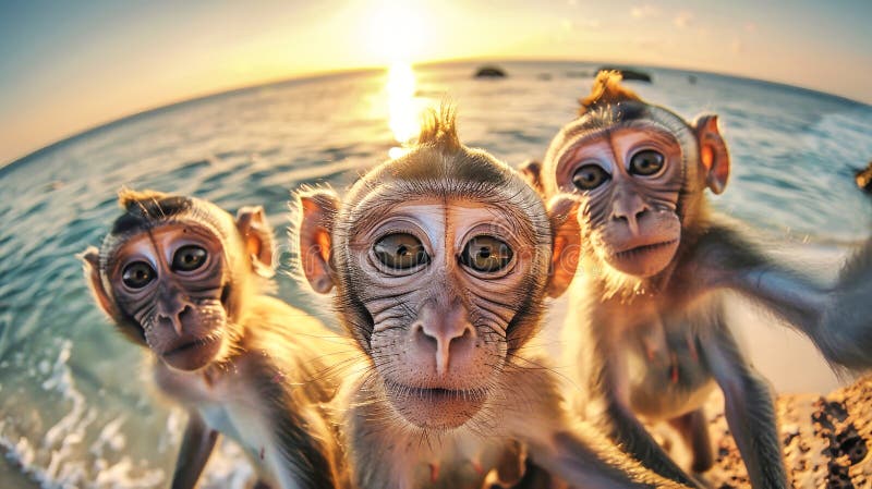 A Group of Monkeys Standing Next To Each Other, Showcasing Their Social ...