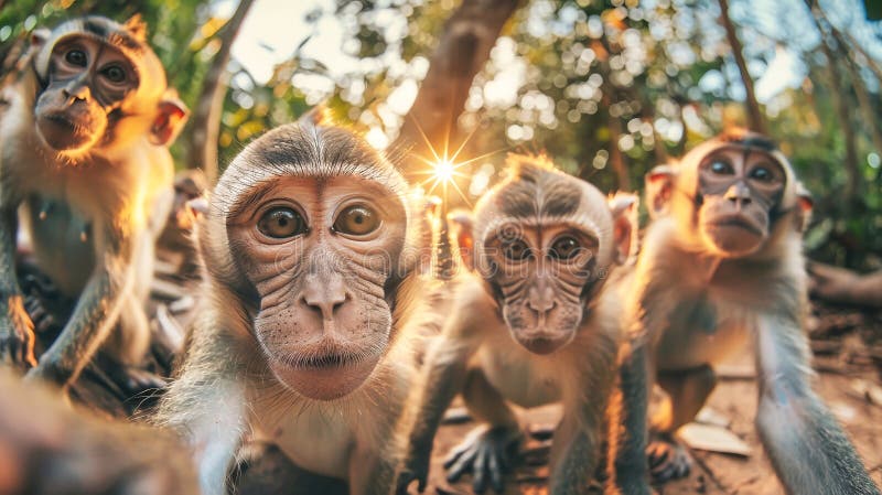 A Group of Monkeys Standing Next To Each Other, Showcasing Their Social ...