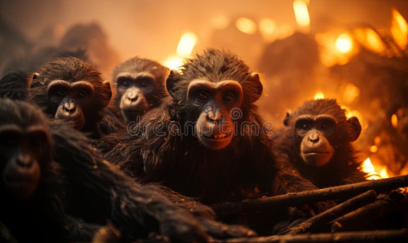 Group of Monkeys Standing Together Stock Image - Image of siblings ...