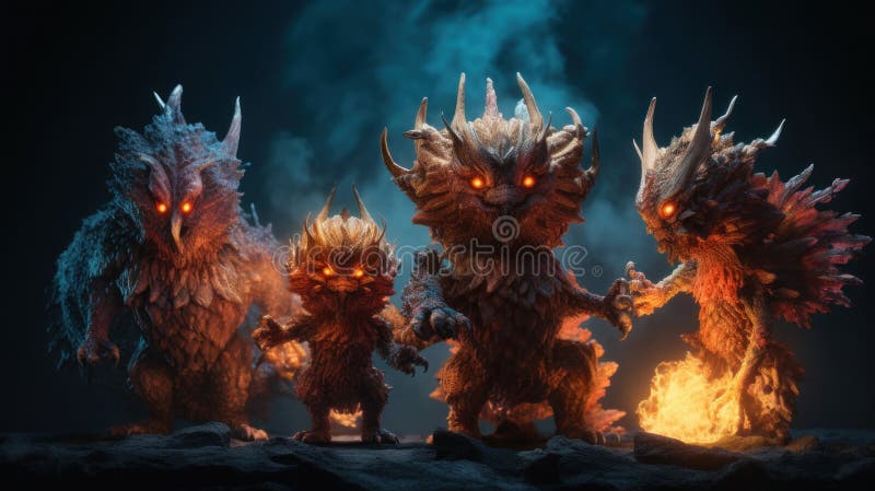 A Group of Monster Like Creatures Standing Next To Each Other ...