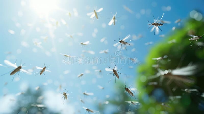 A Group of Mosquitoes Flying Together in the Air, Highlighting Their ...