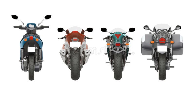 Group Motorcycles Top View 3d Rendering Stock Illustration ...