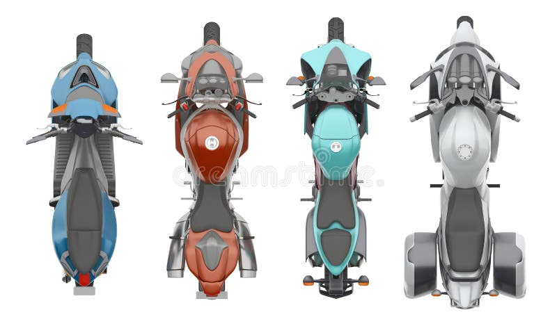 Group Motorcycles Top View 3d Rendering Stock Illustration ...