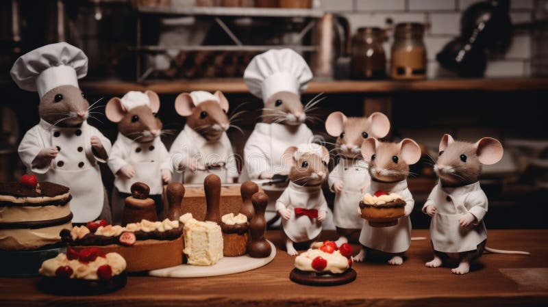 A Group of Mouse Figurines in Chef Outfits, AI Stock Illustration ...