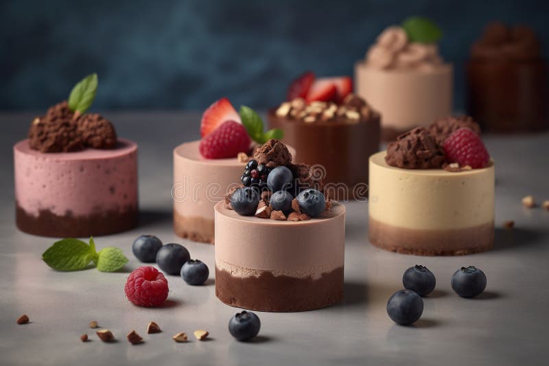 Group of Mousse Cakes on Pastel Background Advertising Photography ...